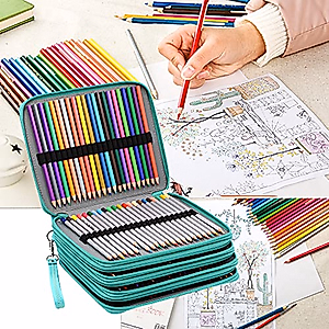 BTSKY Colored Pencil Case Holder- Big Capacity Deluxe PU Leather Storage Pencil Organizer Holds 160 Pencils with Handle Strap for School College Office Watercolor Pencils Organization(Green)