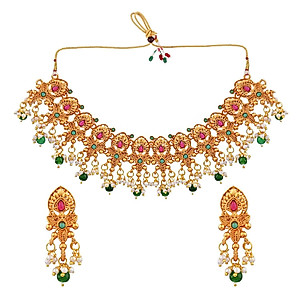 Efulgenz Indian Bollywood Traditional Gold Tone Crystal Faux pearl Kundan Wedding Strand Necklace Earrings Jewelry Set, Metal, No Gemstone