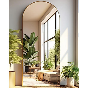 Otlsh 71"×30" Full Length Mirror, Arched Floor Mirror with Stand, Standing Mirror, Full Body Mirror, Large Mirror, Wall Mirror, Freestanding, Oversized, Aluminum Frame - Gold