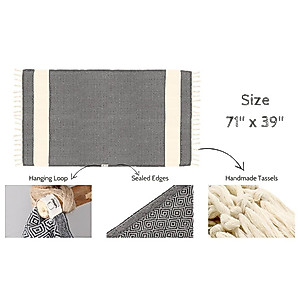 Bazaar Anatolia Turkish Beach Towel 100% Cotton Bath Towels Oversized Quick Dry Boho Farmhouse Decor Sheets Bathroom Towels Sand Free Camping Blanket 71x39 inches - Diamond Black