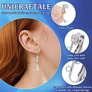 UNICRAFTALE 50Pcs Clip-on Earrings Findings Stainless Steel Clip-on Earring Non-Piercing Earrings Ear Clip Earring DIY Clip-on Earrings for Jewelry Making 16mm