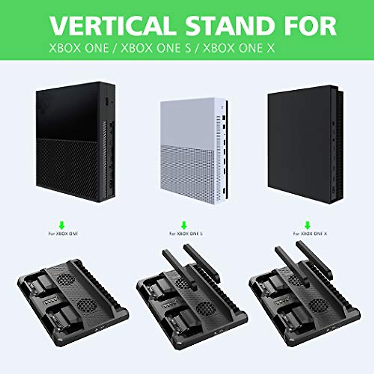 OIVO Cooling Stand for Xbox One/S/X, 2 Cooling Fan, Dual Controller Charging Dock Station with LED Indicators and 15 Game Slots for Xbox One/S/X