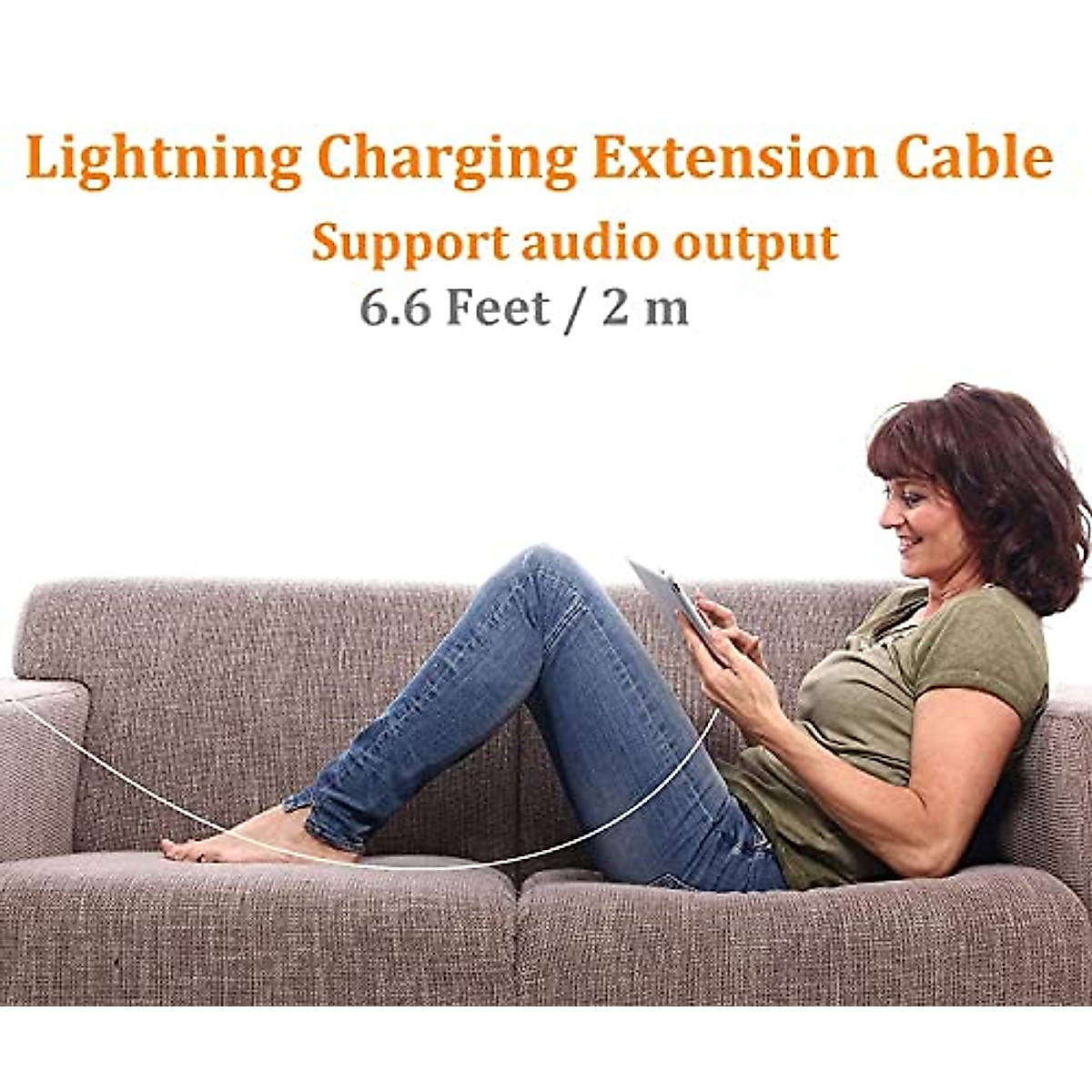 DESOFICON iPhone Charger Extension Cable Compatible with iPhone/iPad, Extender Dock Cable for Male to Female Cable Extension Adapter Pass Video, Data, Audio(6.6FT/2M White)