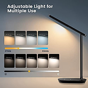 LASTAR Set of 2 LED Desk Lamp, Dimmable Eye-Protecting Table Lamps with Night Light, USB Charging Port, 4 Color Temperature Modes, 5 Brightness Levels, 1H Timer, Touch Control for Home Office Bedroom