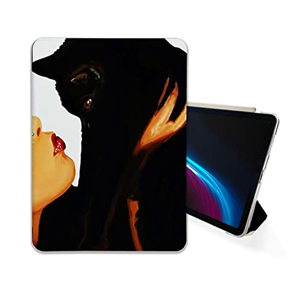 Cute Painted Girl Black Cat case Compatible with iPad Mini Air Pro 7.9 8.3 9.7 10.2 10.9 11 12.9 inch Pattern Cover New 2022 2021 Trifold Stand 3 4 5 6 7 8 9 Generation 588 (10.9" Air 4)