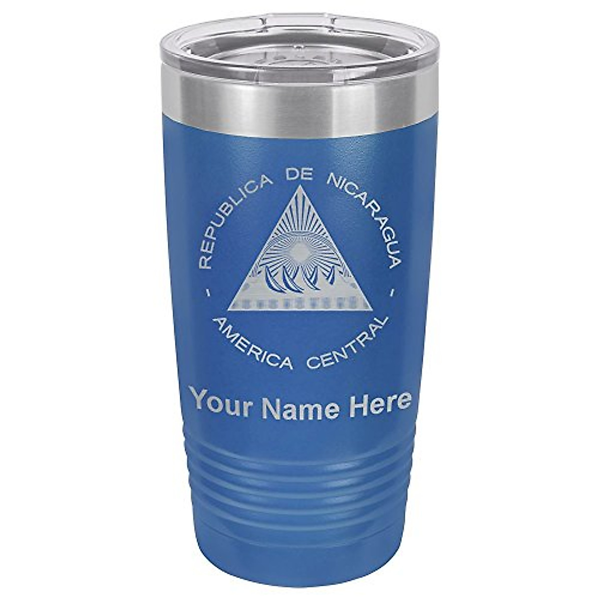 LaserGram 20oz Vacuum Insulated Tumbler Mug, Flag of Nicaragua, Personalized Engraving Included (Dark Blue)