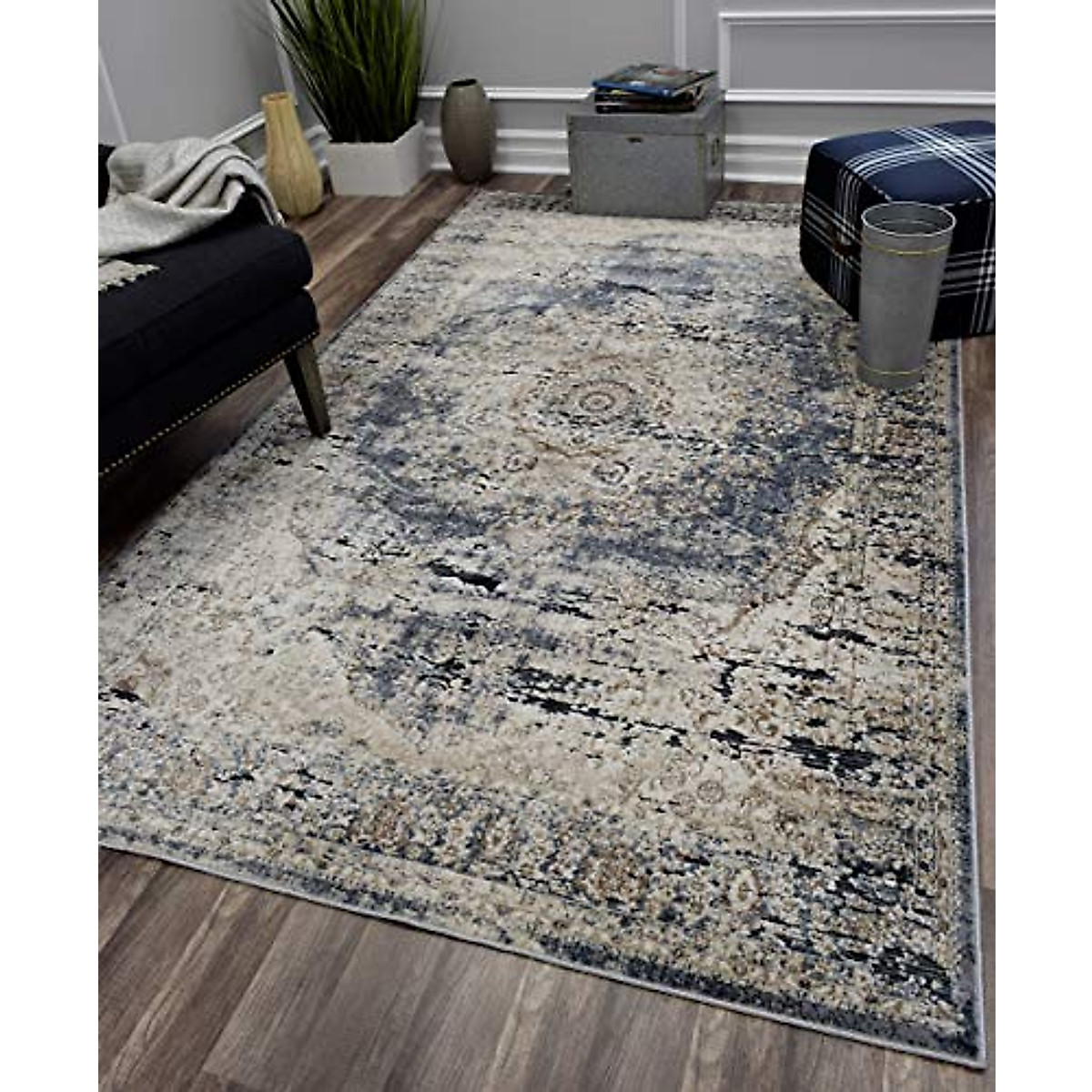 Rugs America Cambridge Collection CB400A Blue Tan Area Rug 8' x 10'