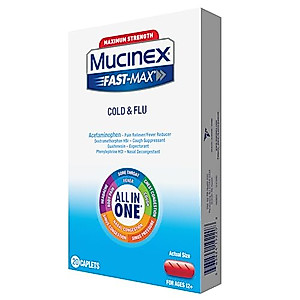 Mucinex Fast-Max Max Strength Cold and Flu Medicine for Adults, Daytime Cold Medicine, Over-the-Counter Medication With Acetaminophen, Dextromethorphan HBr, Guaifenesin, Phenylephrine HCl, 20 Caplets