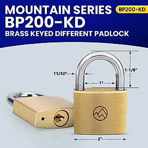 Mountain Series (BP200-KD) Solid Brass Padlocks, 2" Wide Keyed Different