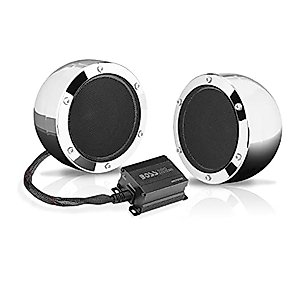 BOSS Audio Systems MC720B 4 Inch Motorcycle Full Range Stereo Speakers and Amplifier Sound System – Weatherproof, Bluetooth, 2 Channel Class D Amplifier, Volume Control, Use With ATV UTV