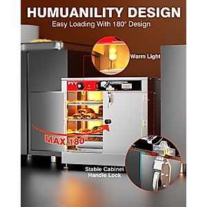 PYY Hot Box Food Warmer - 4 Tier Commercial Catering Warming Cabinet for Pizza Pretzel, Electric Countertop Heating Machine for Restaurant, Stainless Steel Dual Door with Water Tray and Thermometer