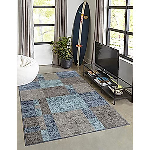 Rugs.com Equinox Collection Rug – 7' x 10' Blue Gray Low Rug Perfect for Bedrooms, Dining Rooms, Living Rooms