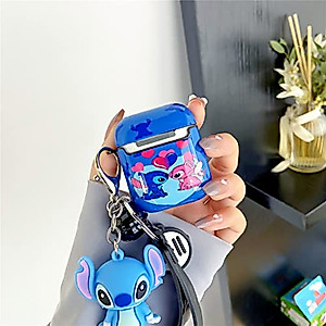 OINbxw for Airpod Case Cover, Airpod Case Personalized Custom with Lanyard Keychain Cool Cartoon Cute Anime Design Series Airpod Case for Women Girls Wireless Airpod 2 Case (Stitch)
