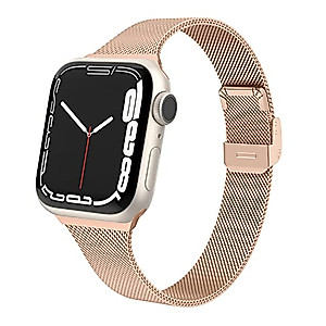 SWEES Compatible with Apple Watch Bands 41mm 38mm 40mm 42mm 44mm 45mm, Stainless Steel Metal Narrow Slim Thin Replacement Compatible for iWatch Series 9 8 7 6 5 4 3 2 1 SE Women, Rose Gold