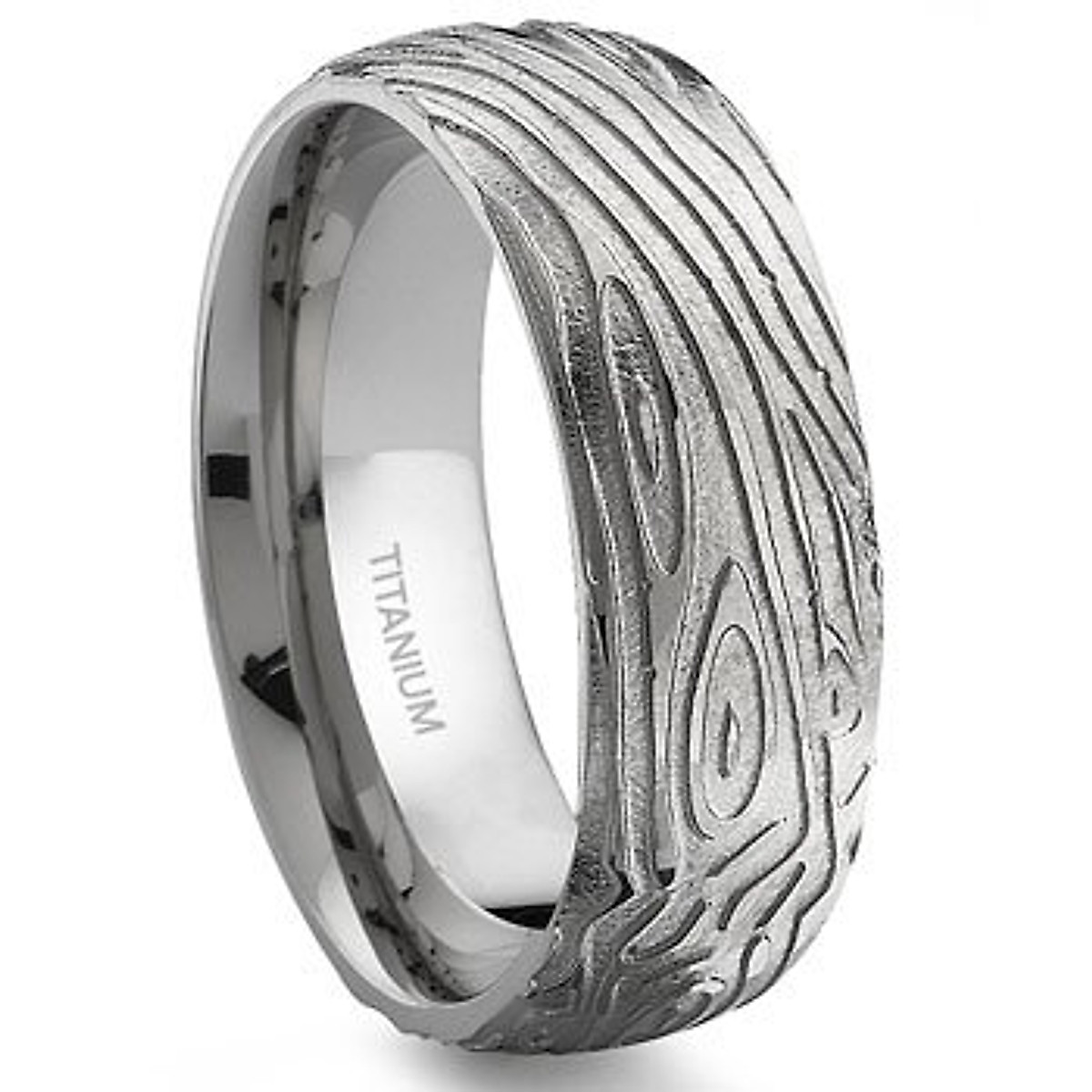 7 Degree Wood Grain Titanium Band Ring Sz 9.5 SN#558