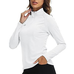 MoFiz Golf Shirt for Women Long Sleeves UV Protection Zip-up Female Biking Shirt Womens Daily Wear Tops White M