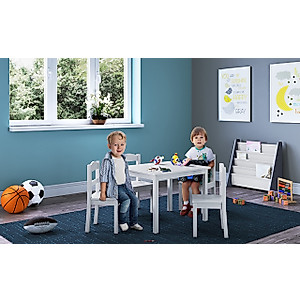 Humble Crew, White Kids Wood Table and 4 Chairs Set