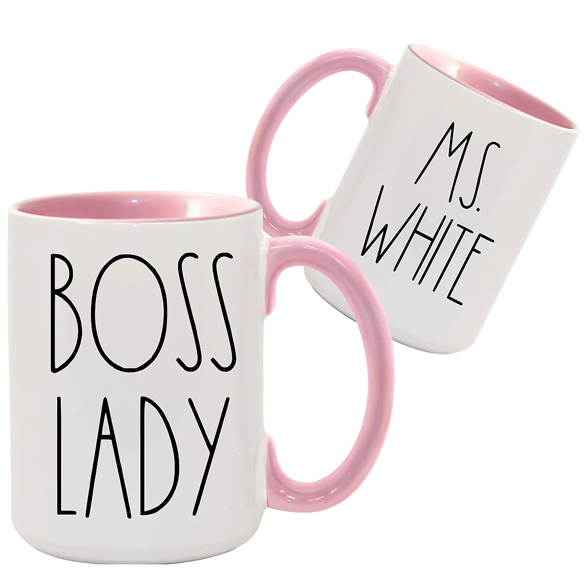 BOSS LADY Farmhouse skinny style inspired Font PINK! 15oz Ceramic Mug | Your Custom Text on the back side!