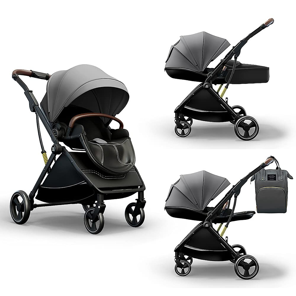 Coballe Lightweight Foldable Baby Stroller: 2 in 1 Infant & Toddler Pram Stoller in High Landscape with Convertible Reversible Bassinet | Pushchair with Adjustable Backrest Anti Shock(Gray)