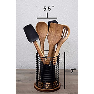 Emerson Ergonomics Wood and Metal Kitchen Utensil Holder Desk Organizer Multi-Purpose Counter Organizer