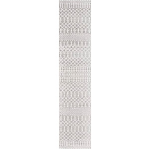 Nourison Astra Machine Washable Moroccan Grey 2'2' x 12' Area -Rug, Easy -Cleaning, Non Shedding, Bed Room, Living Room, Dining Room, Kitchen (2x12)