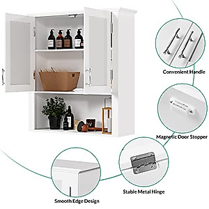 VIVIJASON Wall Mounted Bathroom Cabinet, Over The Toilet Space Saver Storage Cabinet, Medicine Wall Cabinet Storage Organizer, Cottage Collection Wall Cabinet with 2 Doors & Adjustable Shelf (White)