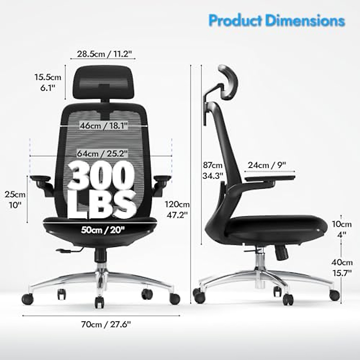 LarkLeaves Big and Tall Office Chair, High Back Desk Chair with Flip-Up Arms, Home Office Chair with Adjustable Lumbar Support and Headrest, Ergonomic Office Chair with Thick Cushion for Long Hours