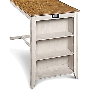 New Classic Furniture Amy Farmhouse Kitchen Counter Island Dining Table for 4 with Storage Shelf & USB Chargers, Two Tone Vintage White/Brown