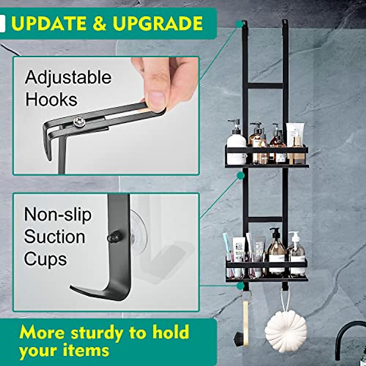 Over The Door Shower Caddy - TRUSTLIFE Shower Caddy Hanging Rustproof Stainless Shower Organizer for Bathroom, No Drilling Bathroom Shower Shelves - 2 Tier, Black