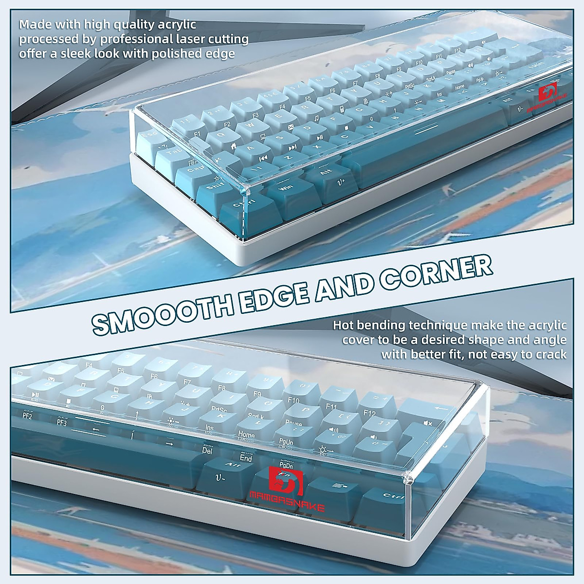 ZIYOU LANG KC01 Acrylic Clear Transparent Keyboard Cover(11.5*4.1*1.14’’) with Dustproof Waterproof Anti-hit Anti-cat Protective Case for 60% Small Layout 61Key 64Key 68Key Mechanical Gaming Keyboard
