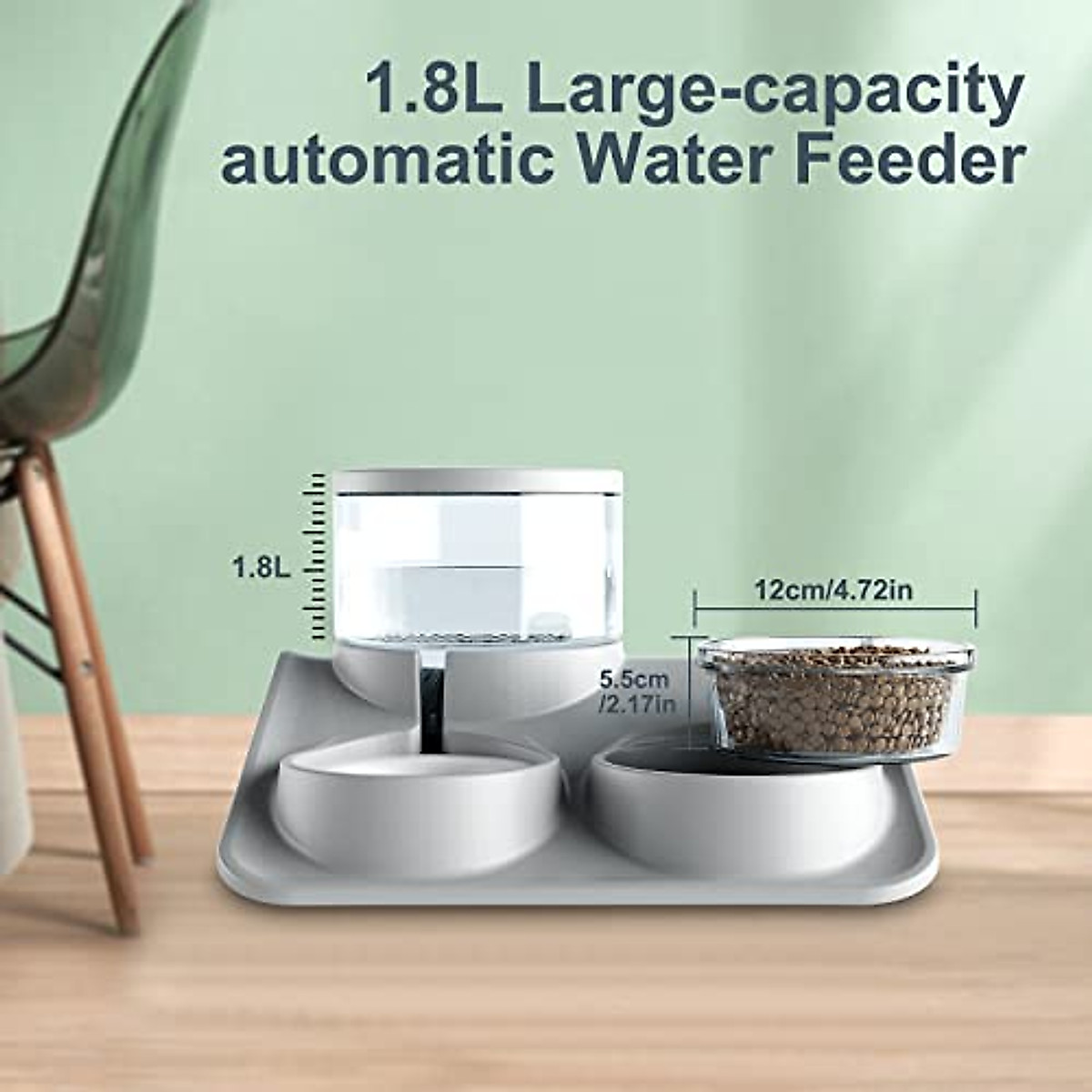 YMINA Dogs Water Dispenser Water Bowl for Dogs Automatic Cat Feeder Self Dispensing Pet Waterer Automatic Gravity Dog Cat Waterer Travel Supply Feeder and Water Dispense (1.8, Grey)