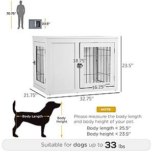 PawHut Dog Crate Furniture Wire Indoor Pet Kennel Cage, End Table with Double Doors, Locks for Small and Medium Dog House, White