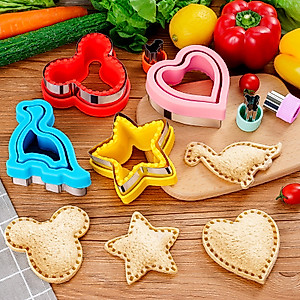 20Pcs Sandwich Cutter and Sealer Set for Kids, Decruster Maker Holiday Heart Cookie Cutters Fruit Vegetable Shapes Boys & Girls Bento Lunch Box with Mickey Mouse Dinosaur Star, etc