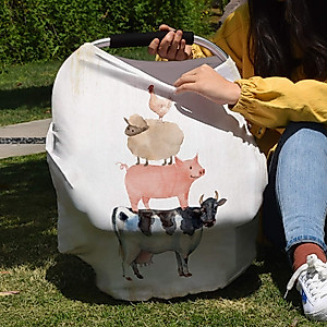 Farm Retro Animals Baby Nursing Cover for Breastfeeding, Watercolor Cow Pig Sheep Chicken Breathable Stretchy Nursing Scarf Carseat Canopy for Boys or Girls Stroller Car Seat Covers Rustic Style