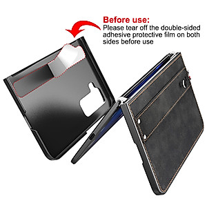 Foluu for Microsoft Surface Duo 2 Case, Surface Duo 2 Leather Case with Hand Strap, [Slim & Lightweight] PU Leather Back Cover Hard PC Holder Protective Phone Case for Microsoft Surface Duo 2 (Black)