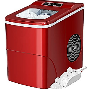 Silonn Ice Maker Machine for Countertop, 9 Bullet Cubes Ready in 6 Minutes, 26lbs 24Hrs Portable Self-Cleaning, 2 Sizes of Bullet-Shaped Home Kitchen Office Bar Party, Red