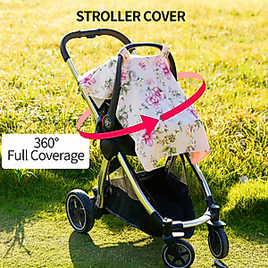 insular Floral Car Seat Covers for Babies, Infant Minky Car Seat Canopy Cover for Boys Girls, Newborn Carseat Cover, Breasstfeeding Nursing Cover, Rose