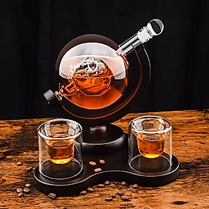 Whiskey Decanter Set with Glasses, Skull Whiskey Decanter Sets for Men, Bourbon Crystal Liquor Decanter with Wood Base & 360°Rotatable Bracket, Gift for Dad Anniversary Birthday House Warming Father