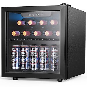 Joy Pebble Beverage Cooler and Refrigerator Mini Fridge with Glass Door for Soda Beer or Wine Small Drink Cooler for Home Office or Bar (2.3 cu.ft, Black)