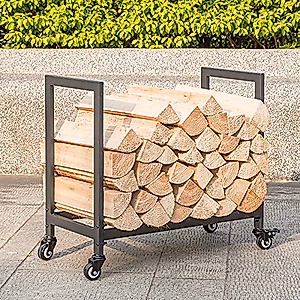 YMLSYEO Firewood rack log holder,with wheels 25 inches can bear 400 pounds,easy to assemble firewood holder firewood frame,firewood cart,used for indoor outdoor fireplace tools