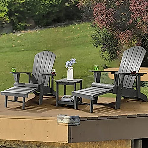 Leteuke Adirondack Chair with Ottoman, Oversized Adirondack Chair with Adjustable Backrest and 2 Cup Holder, Weather Resistant Adirondack Chair for Patio, Outdoor, Fire Pit, Garden, Deck, Dark Gray