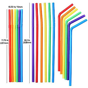 ALINK 500-Pack Solid Colors Flexible Drinking Straws, Plastic Disposable Bendy Straws - 7.75" x 0.23"