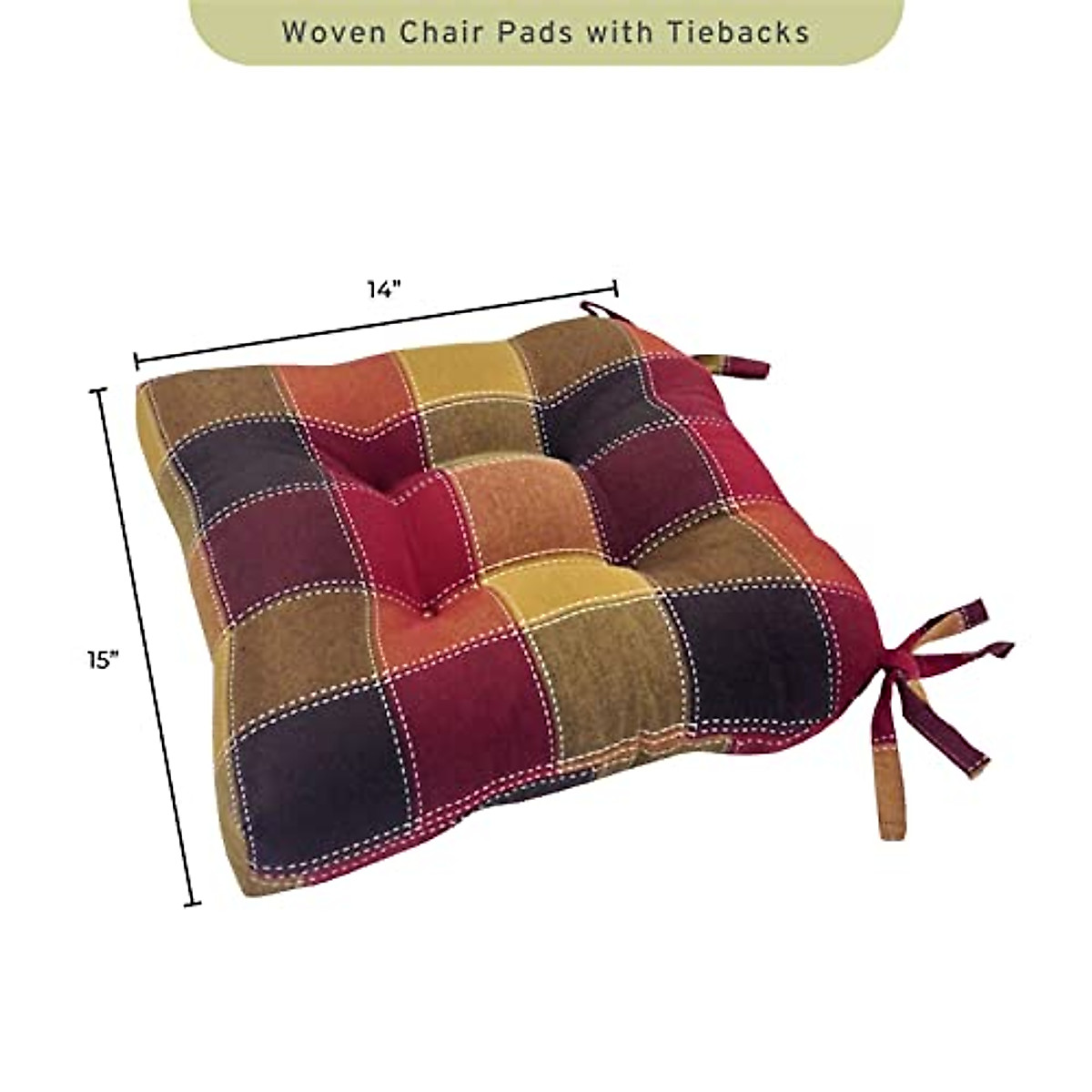Arlee Home Fashions – Fiber Filled Premium Polyester, Chair Pads - Chair Pads with Tiebacks –16” L X 16” W – Multicolor - Set of 4