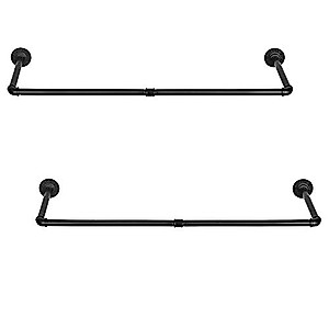 Neala Industrial Pipe Clothing Rack Set 31.5 Inches Black Iron Garment Rack 2 pack Multifunction Hanging Clothing Rod for Storage Retail Display Wall or Ceiling Mount in Bathroom Bedroom and Balcony