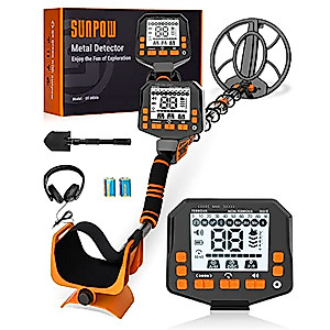 SUNPOW Metal Detector for Adults & Kids, Waterproof Adjustable Pinpoint Metal Detector, Identify 9 Types of Metals, Bigger LCD Display, 4 Modes, 10" IP68 Coil, One-to-One Key Control, Super Easy