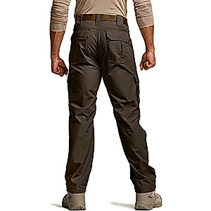 CQR Men's Tactical Pants, Water Resistant Ripstop Cargo Pants, Lightweight EDC Work Hiking Pants, Outdoor Apparel, Duratex Mag Pocket Dark Brown, 34W x 32L