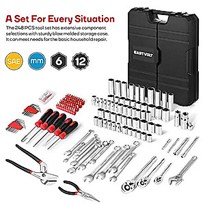 Eastvolt 248 Pieces Mechanics Tool Set, General Purpose Mixed Sockets and Wrenches, Hand Tool Set Auto Repair Tool Kit with Storage Case (EVHT24801)