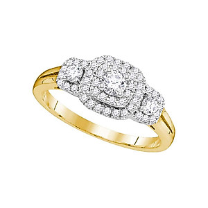 The Diamond Deal 14kt Yellow Gold Womens Round Diamond Solitaire Double Halo Bridal Wedding Engagement Ring 1/2 Cttw