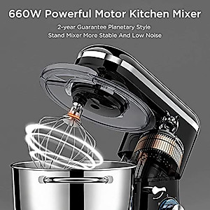 HOWORK Stand Mixer, 660W Electric Kitchen Food Mixer With 6.55 Quart Stainless Steel Bowl, 6-Speed Control Dough Mixer With Dough Hook, Whisk, Beater (6.55 QT, Black)