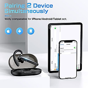 TEIMO Bluetooth Headset, Bluetooth Earpiece with 400mAh Charging Case 55H Playtime, V5.1 Hands-Free Wireless Earphones Built-in Mic for Driving/Business/Office, Compatible for iOS/Android Cellphone